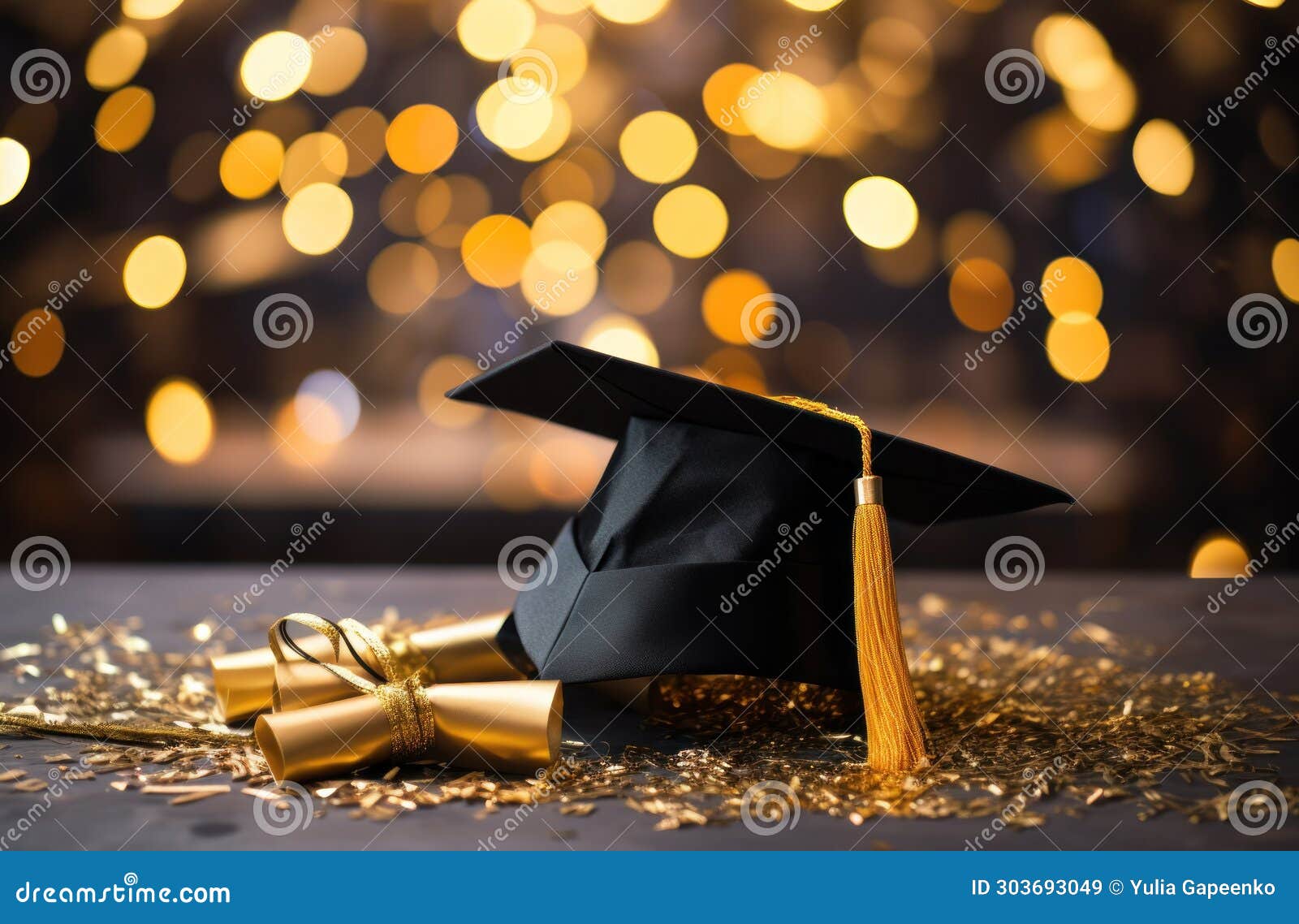 Gold Confetti at the End of Graduation Cap Stock Image - Image of gold ...