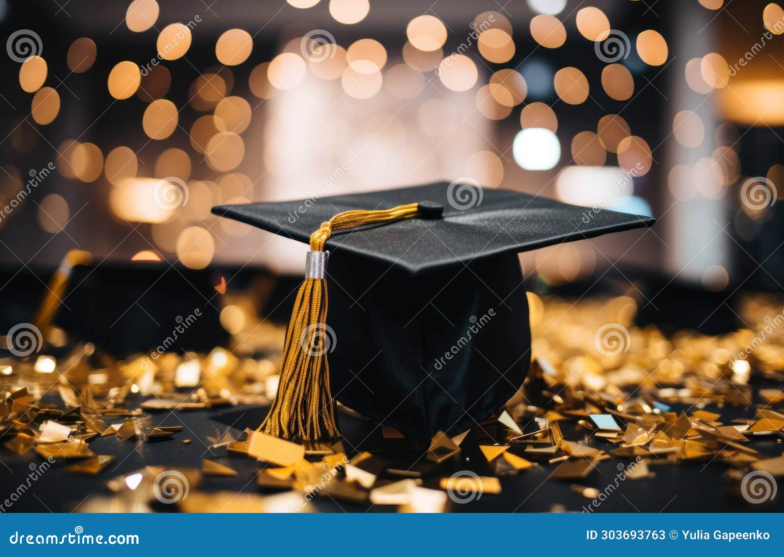 Gold Confetti at the End of Graduation Cap Stock Image - Image of ...