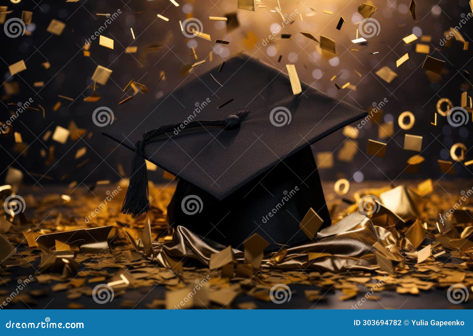 Gold Confetti at the End of Graduation Cap Stock Photo - Image of ...