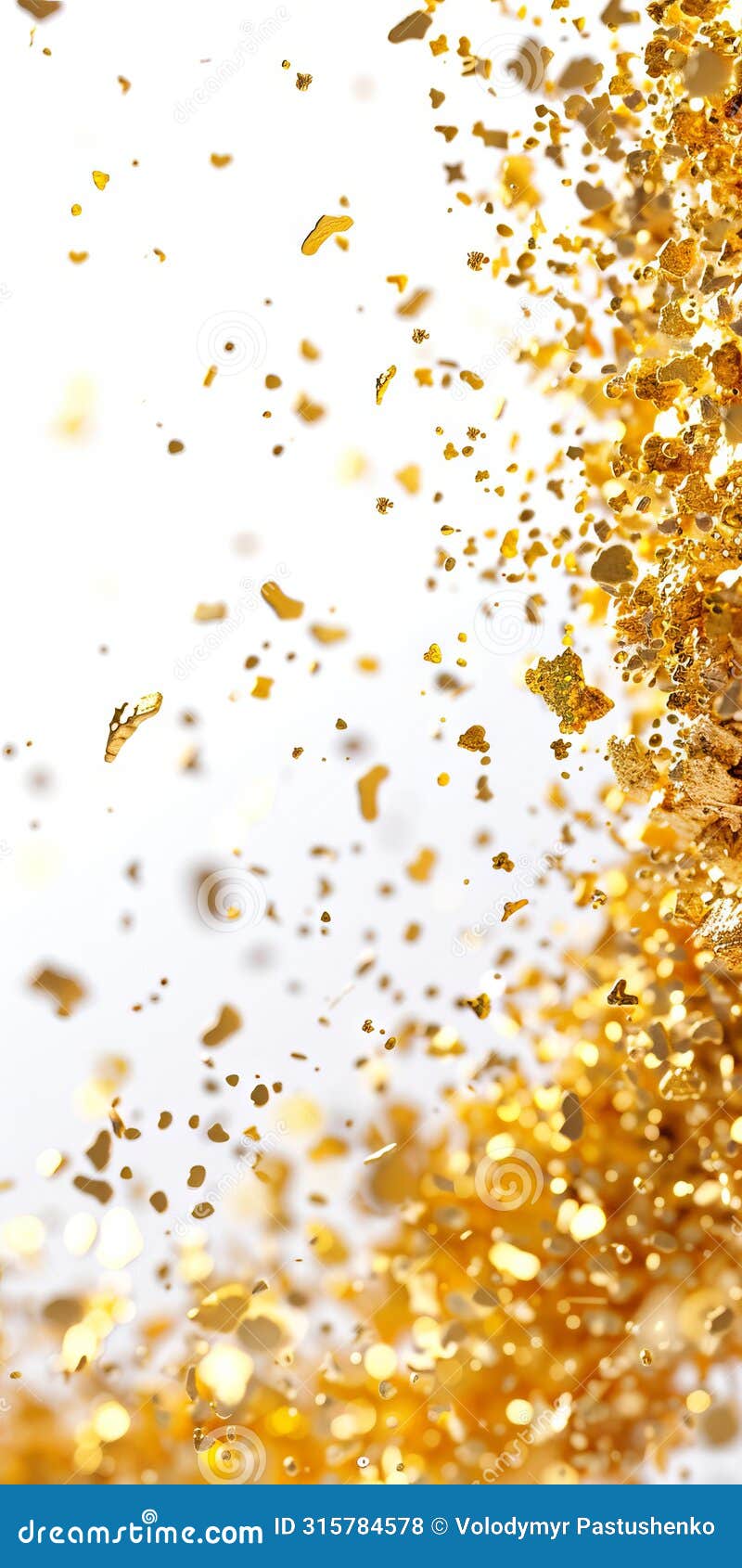 Gold Confetti Falling on White Background Stock Photo - Image of ...