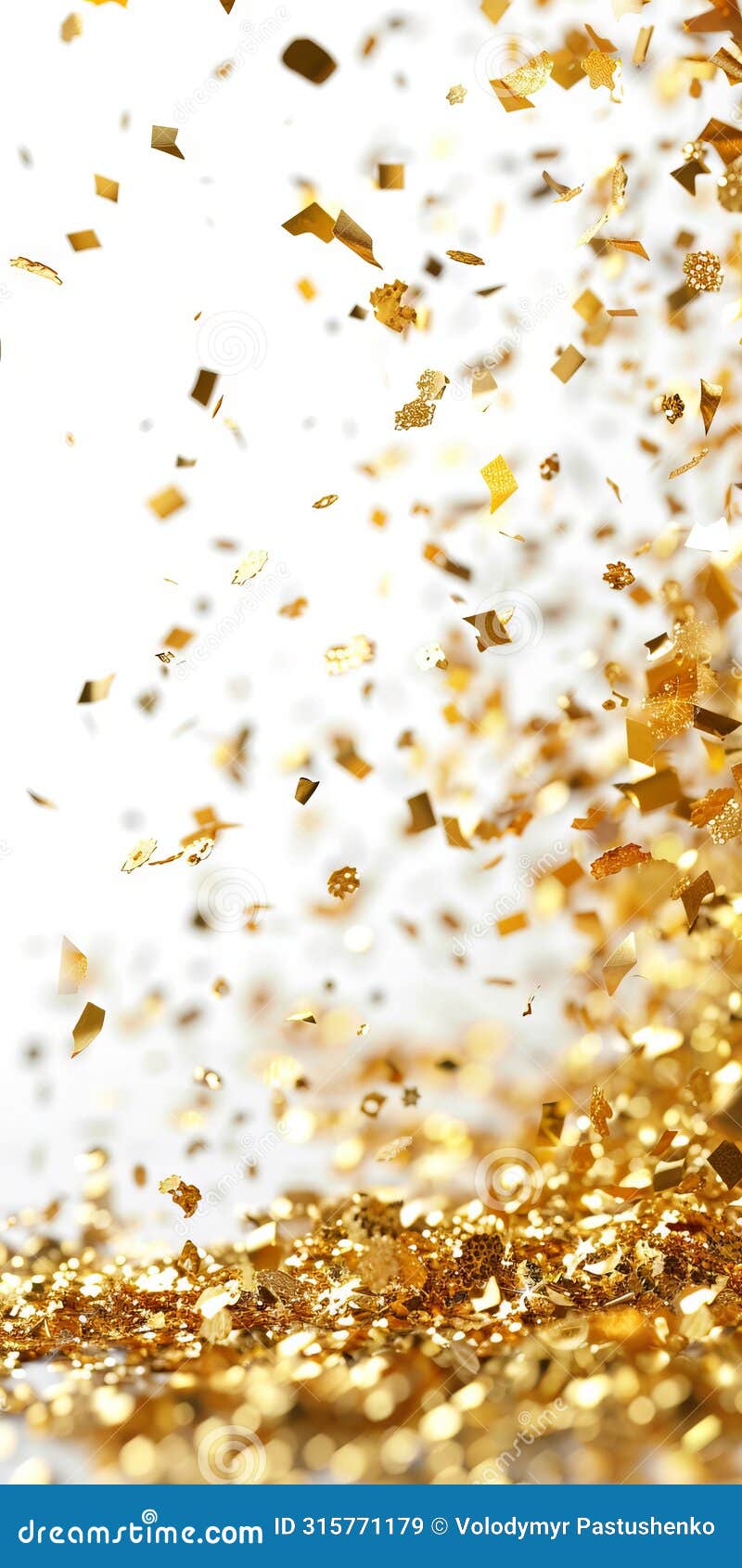 Gold Confetti Falling on a White Background Stock Image - Image of ...