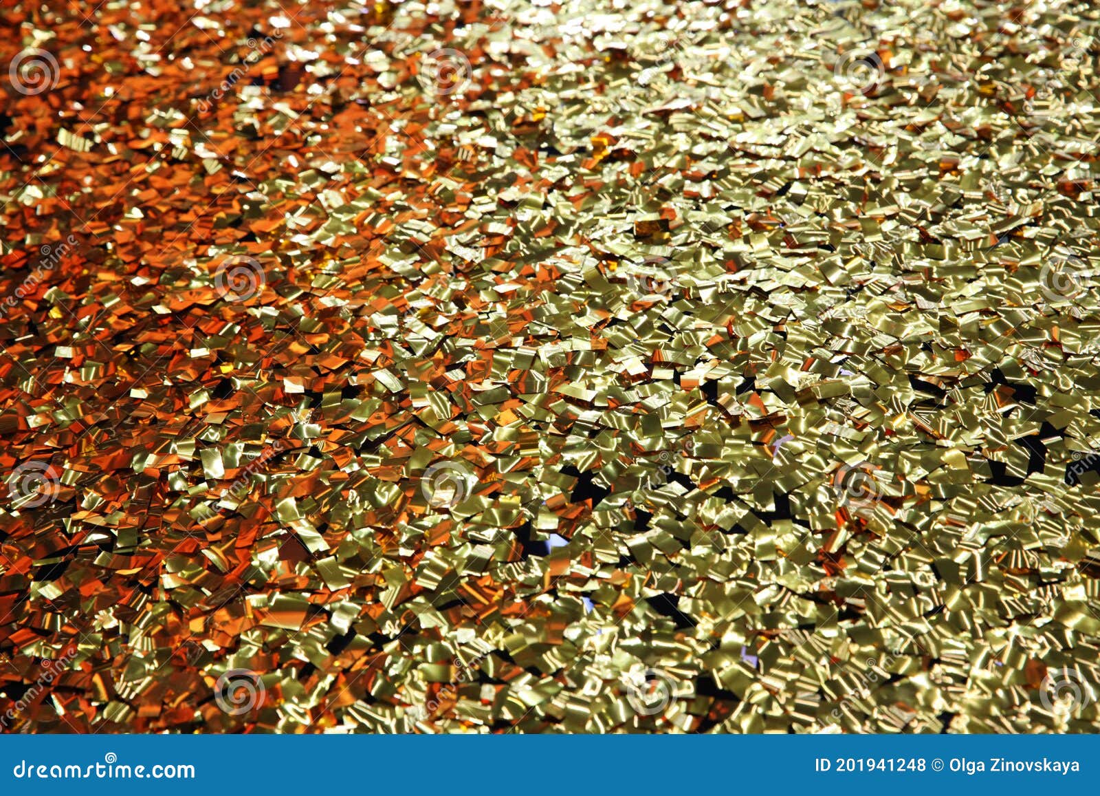 Gold Confetti, Rectangular Shape Strewn with a Blurry Background Stock ...