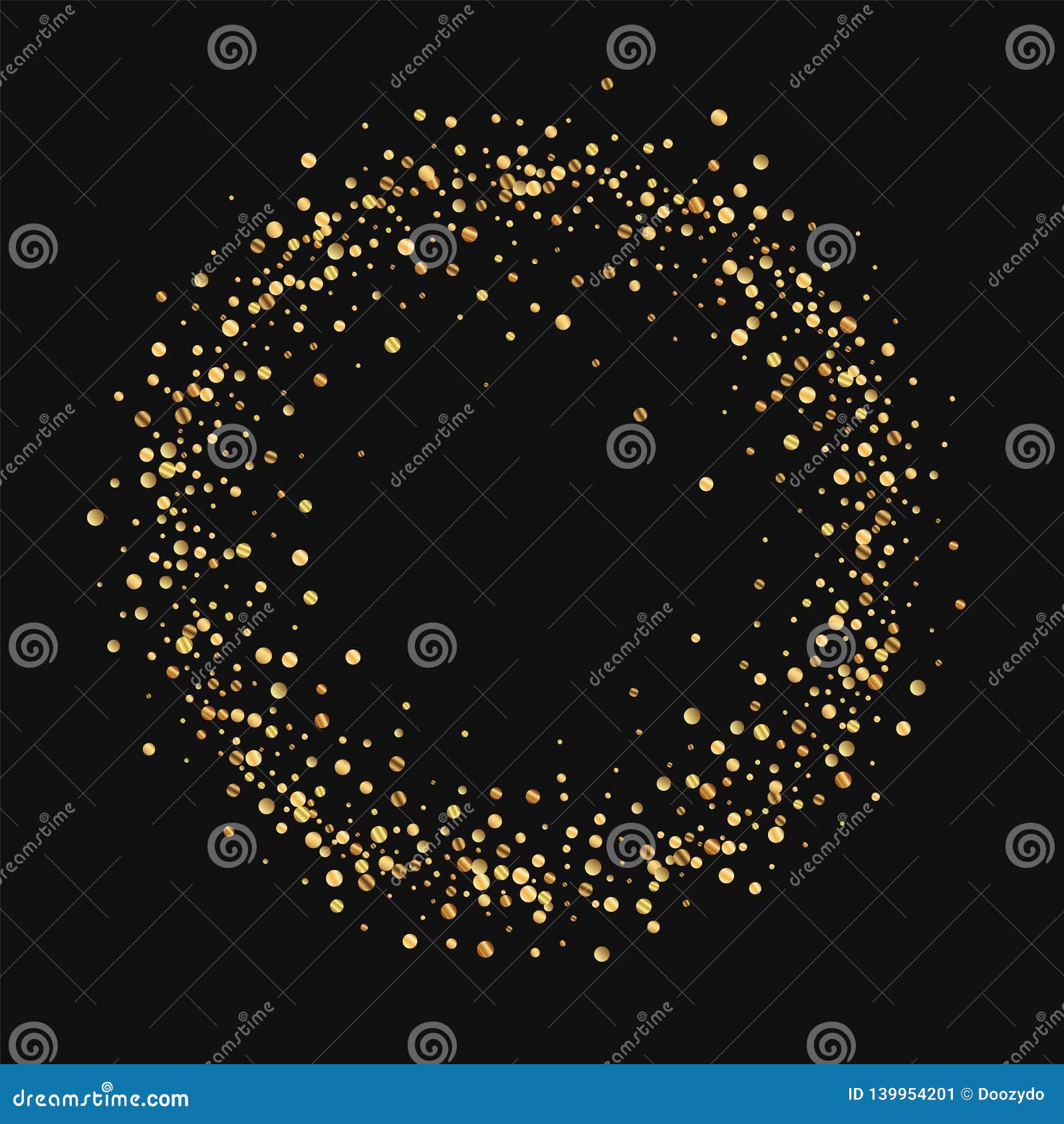 Gold Confetti. Ring Frame on Black Background Stock Illustration ...