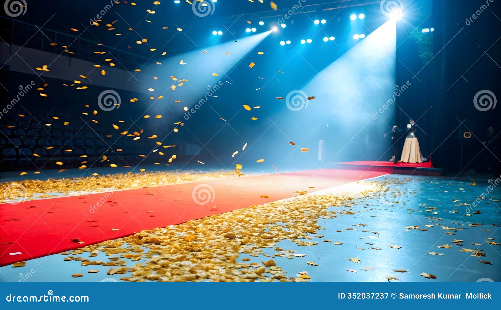 Gold Confetti on-stage with Spotlight Empty Space Background Stock ...
