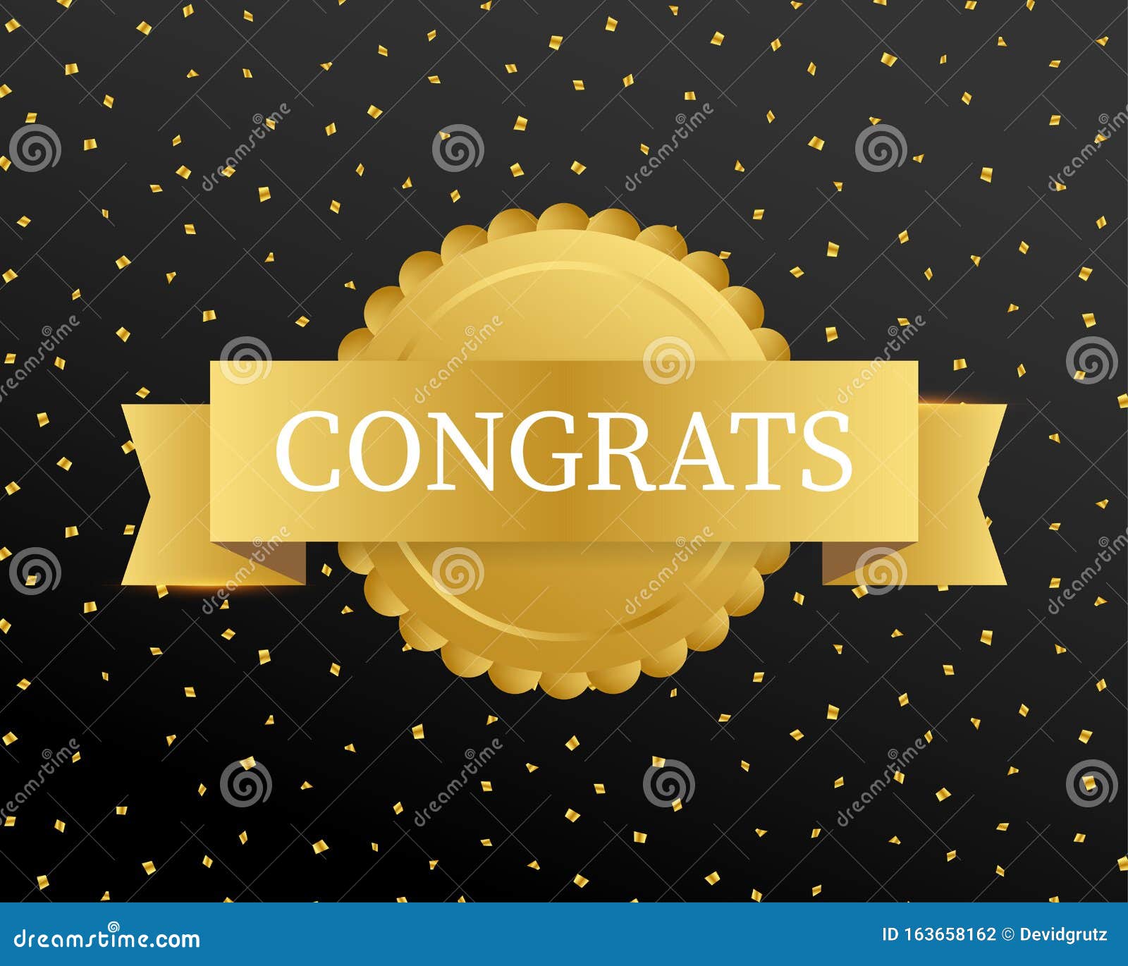 Gold Congrats in Gold Frame with Black and Gold Ribbon. Vector Stock ...