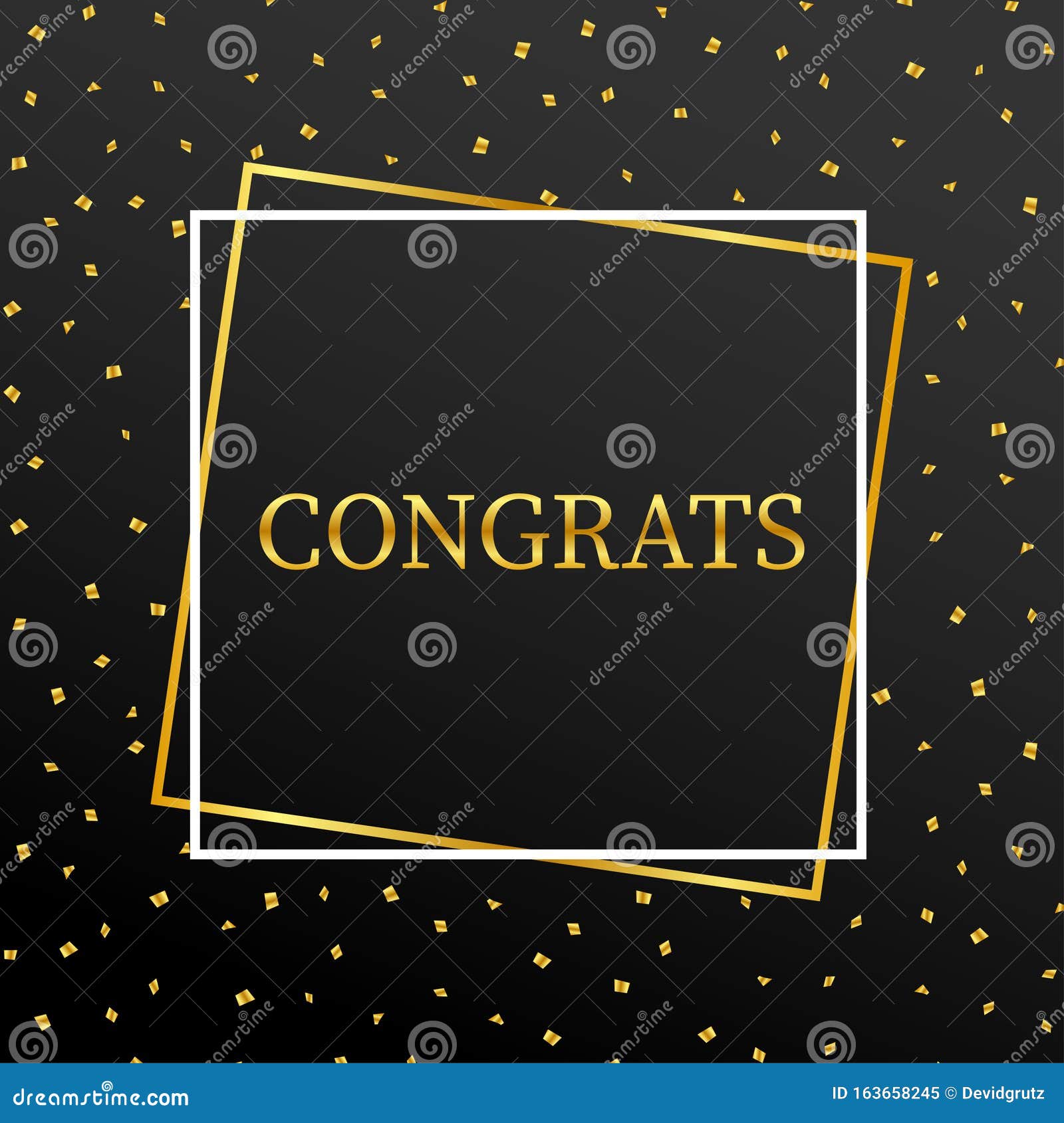 Gold Congrats in Gold Frame with Black and Gold Ribbon. Vector Stock ...