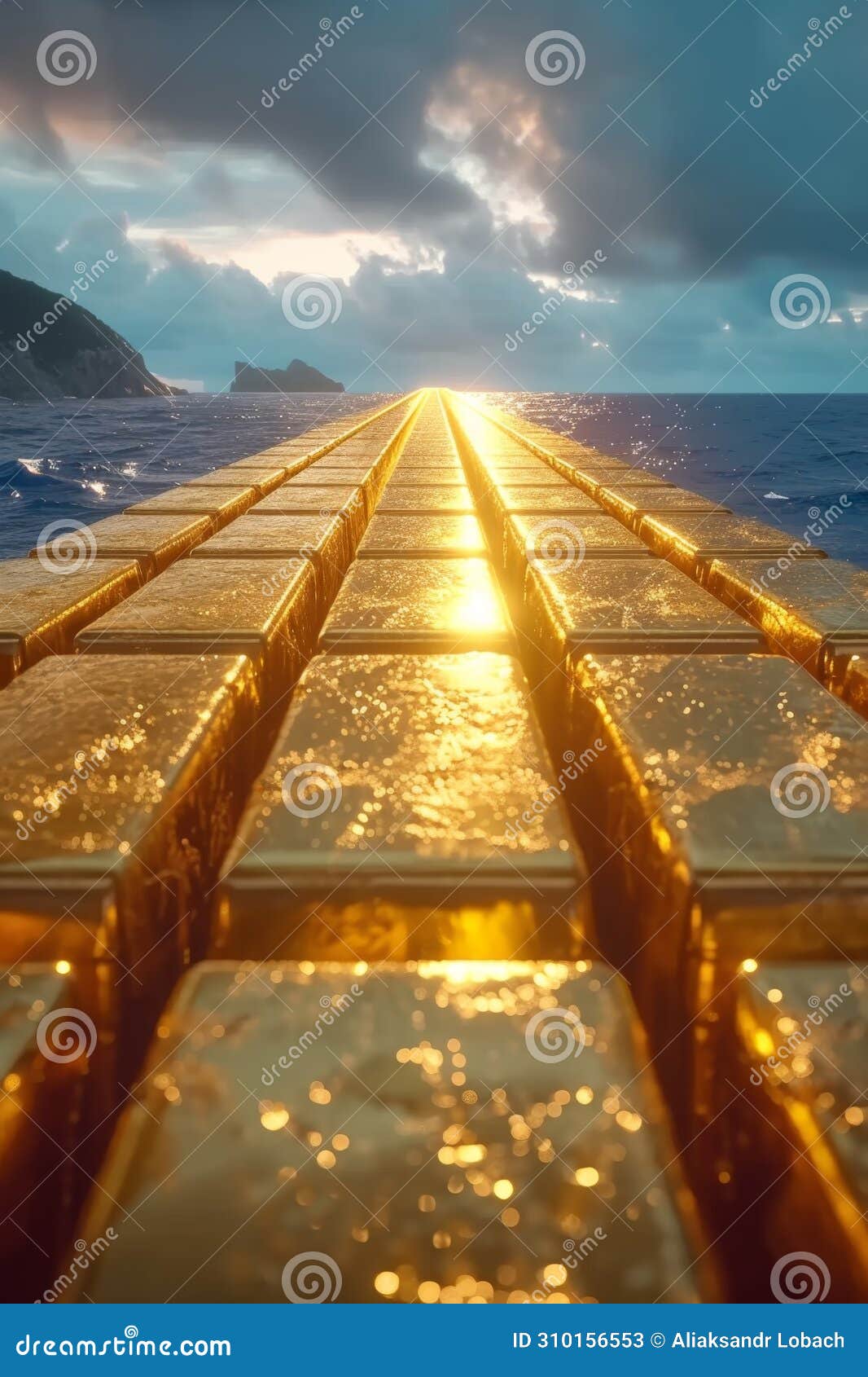 Gold Containers with Cargo on a Container Ship in the Ocean Stock Image ...