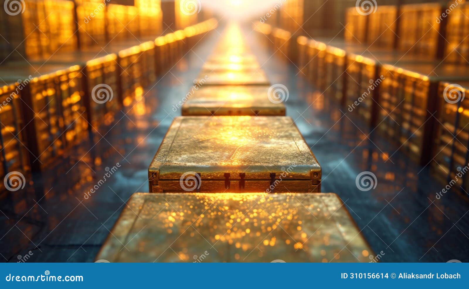 Gold Containers with Cargo on a Container Ship in the Ocean Stock Photo ...