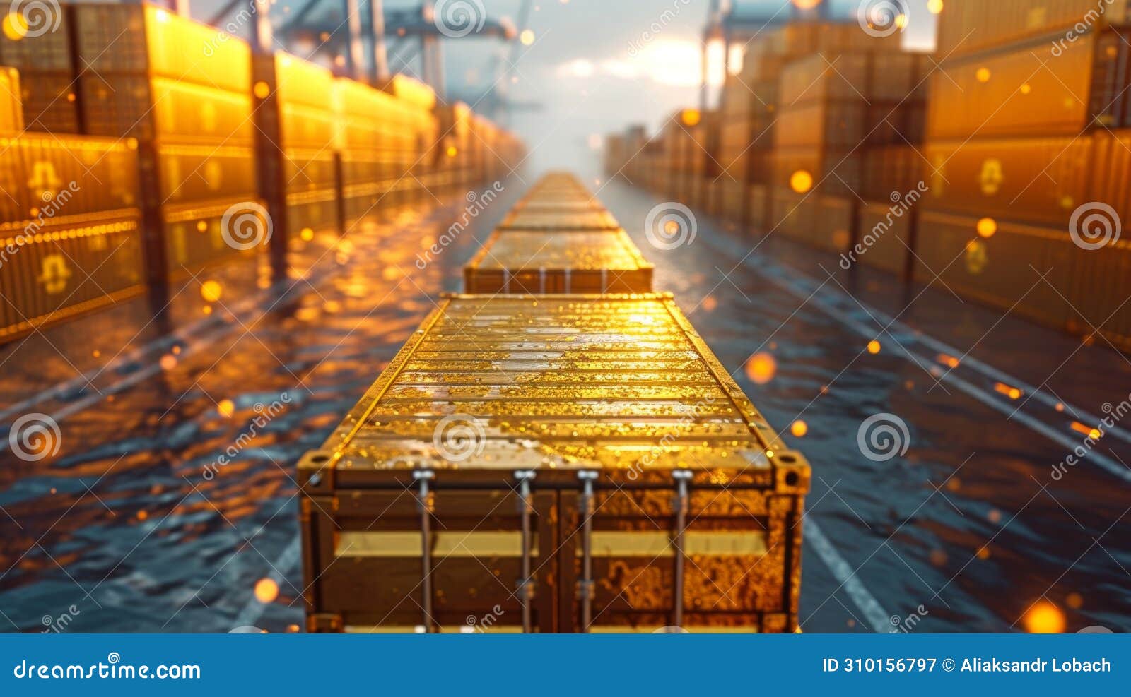 Gold Containers with Cargo on a Container Ship in the Ocean Stock Image ...