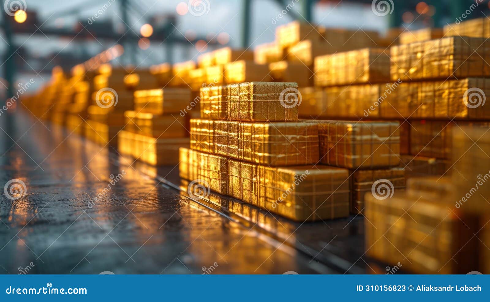 Gold Containers with Cargo on a Container Ship in the Ocean Stock Image ...