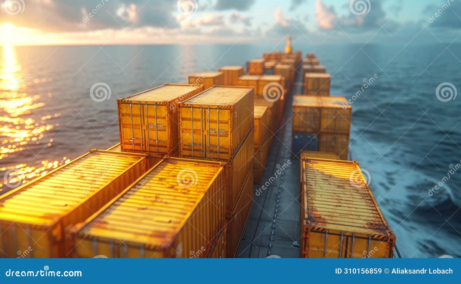 Gold Containers with Cargo on a Container Ship in the Ocean Stock Image ...