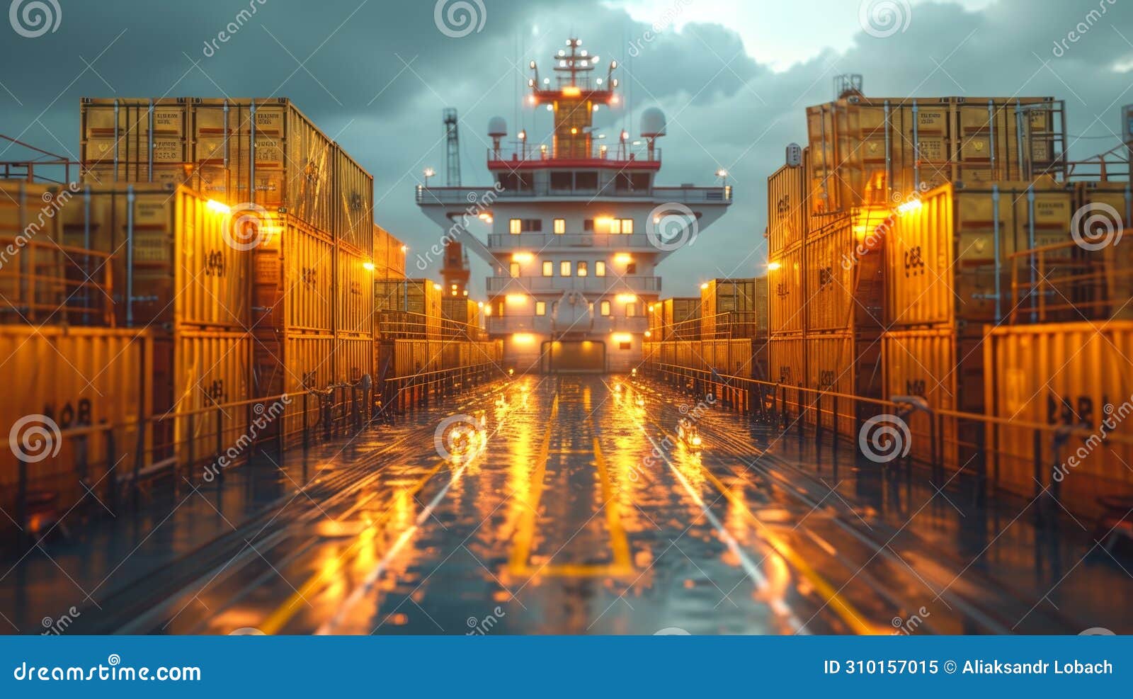 Gold Containers with Cargo on a Container Ship in the Ocean Stock Image ...
