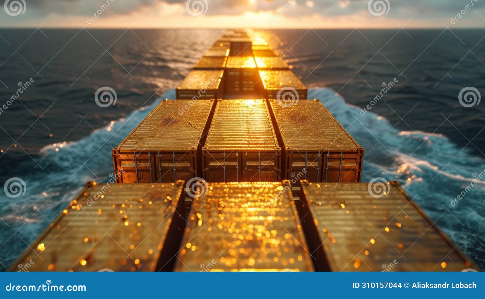 Gold Containers with Cargo on a Container Ship in the Ocean Stock Photo ...