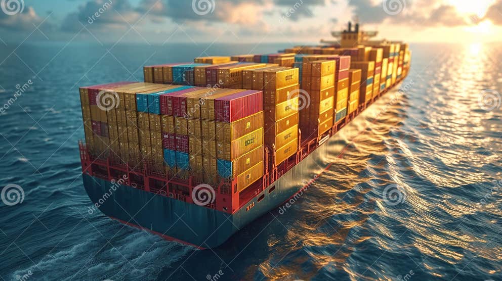 Gold Containers with Cargo on a Container Ship in the Ocean Stock Image ...