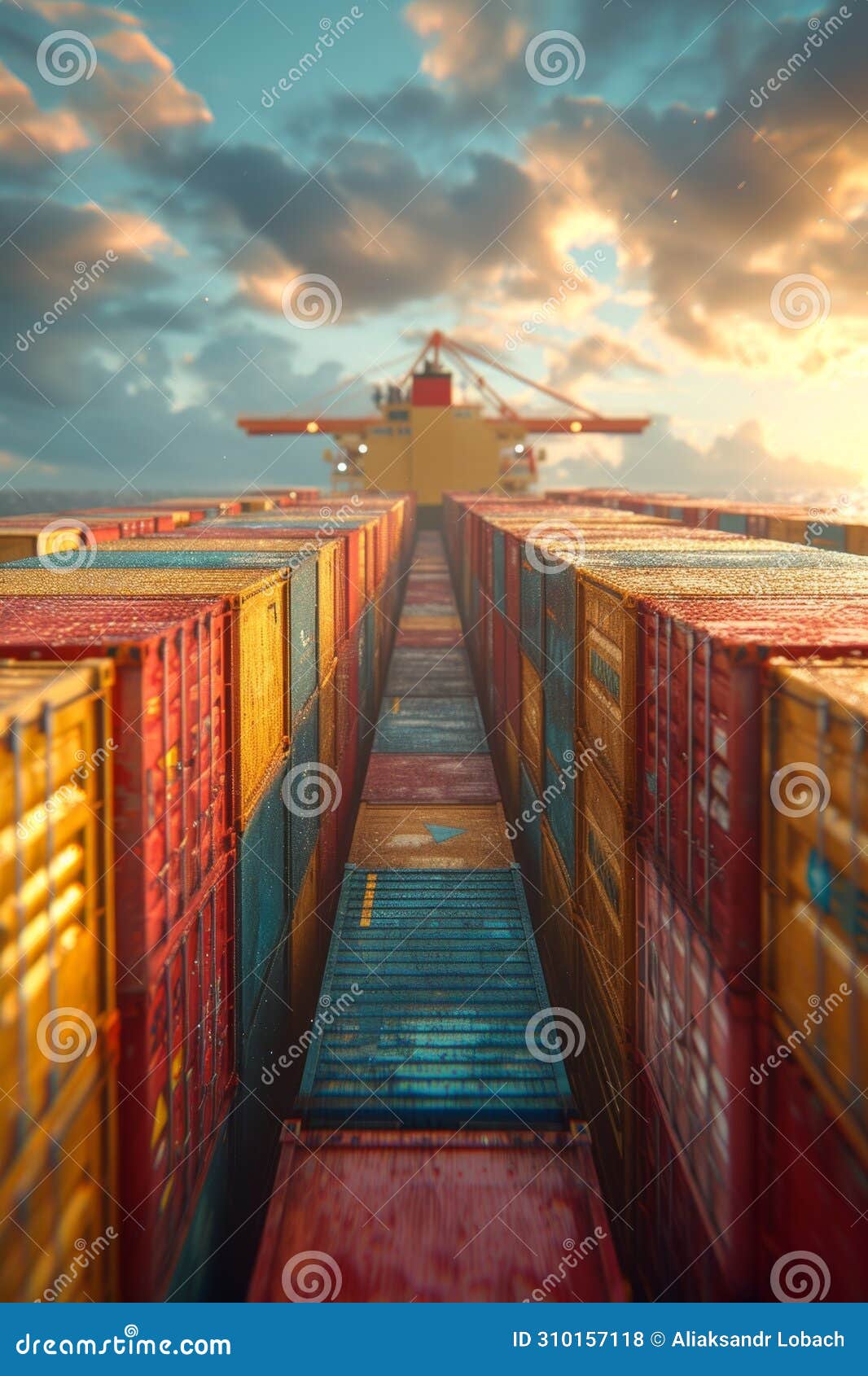 Gold Containers with Cargo on a Container Ship in the Ocean Stock Photo ...