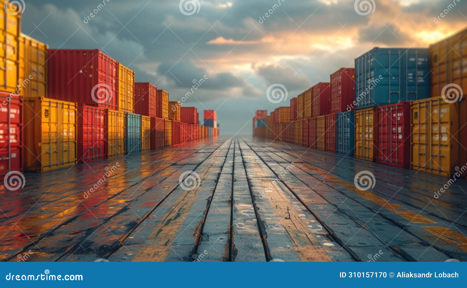 Gold Containers with Cargo on a Container Ship in the Ocean Stock Photo ...