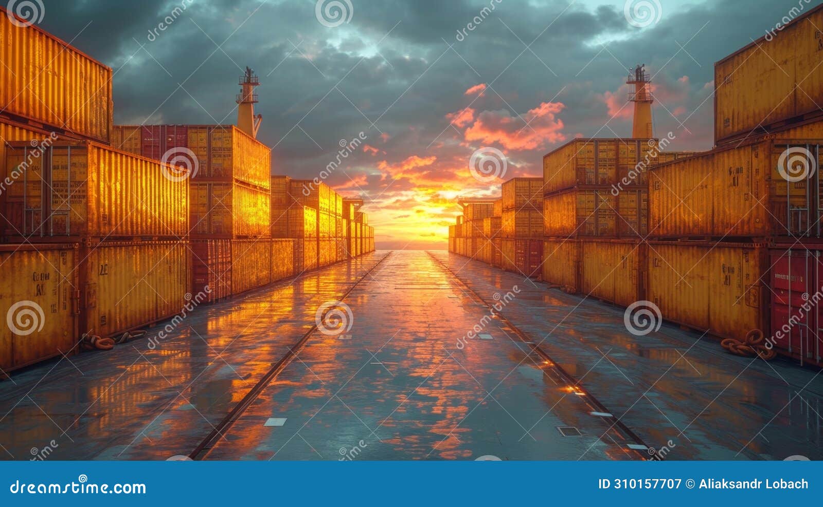 Gold Containers with Cargo on a Container Ship in the Ocean Stock Image ...