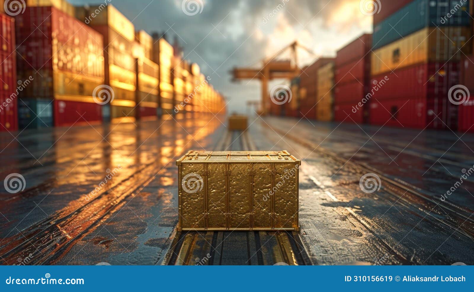 Gold Containers with Cargo in the Port before Shipment Stock Image ...