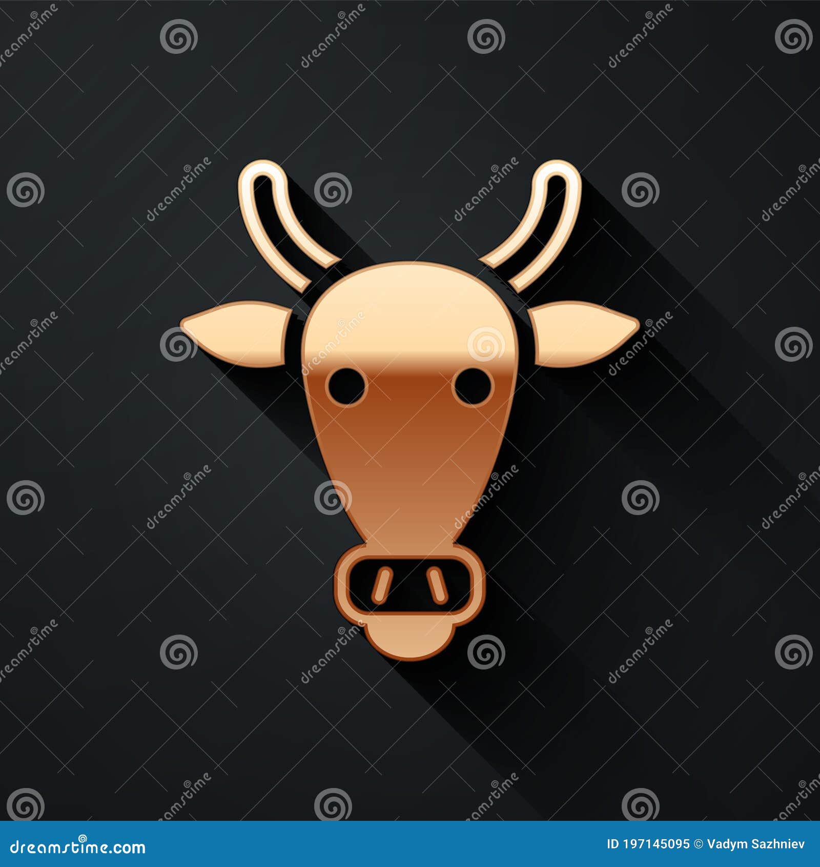 Gold Cow Head Icon Isolated on Black Background. Long Shadow Style ...