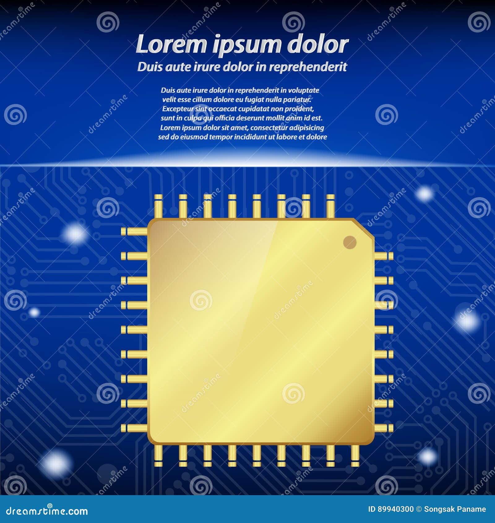 Gold CPU Central Processing Unit with Circuit Board Stock Vector ...