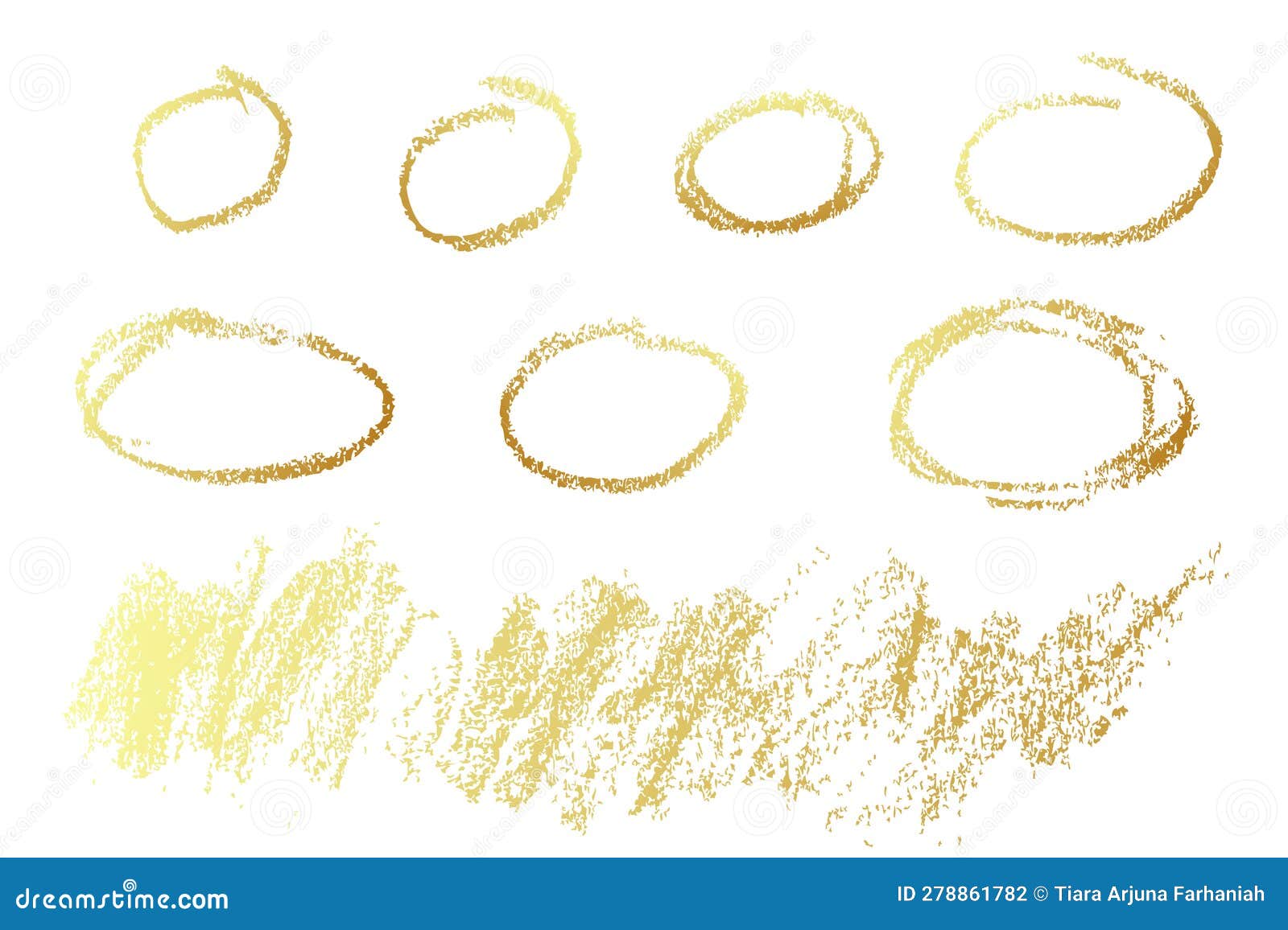 Gold Crayon Circle Oval and Scribble, Vector Simple Sketch Stock Vector ...