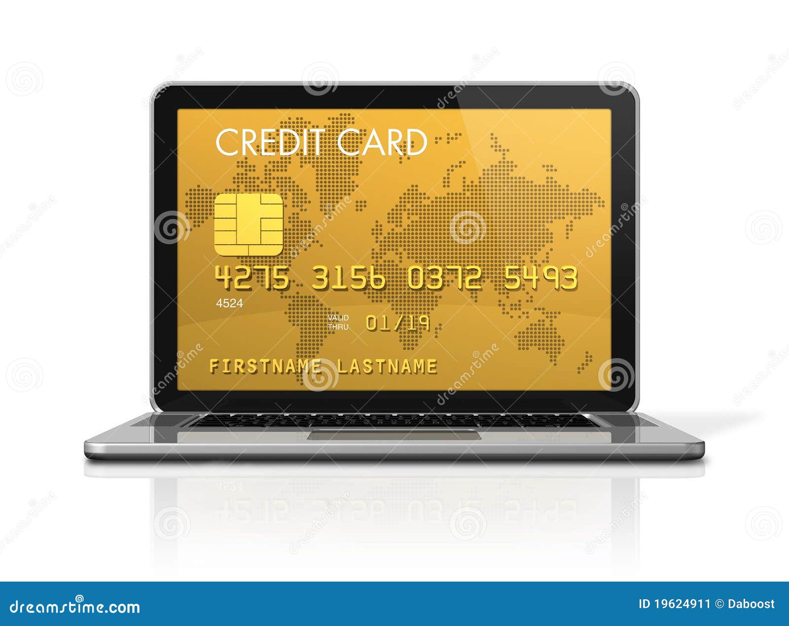 Gold Credit Card on a Laptop Screen Stock Illustration - Illustration ...