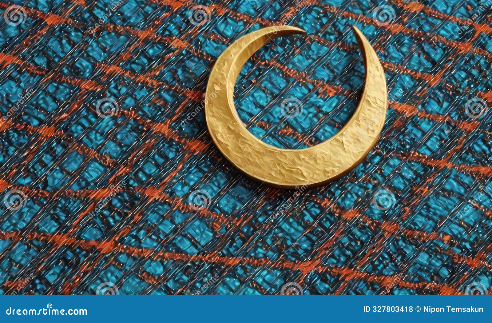 Gold Crescent Moon-shaped Object Rests on Blue and Orange Textured ...