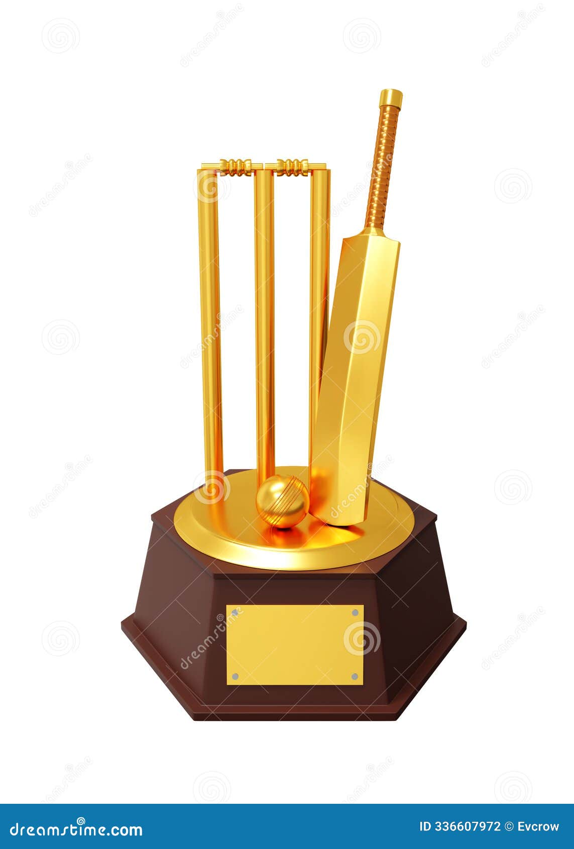 Gold Cricket Set on Pedestal Isolated on White Background Stock ...