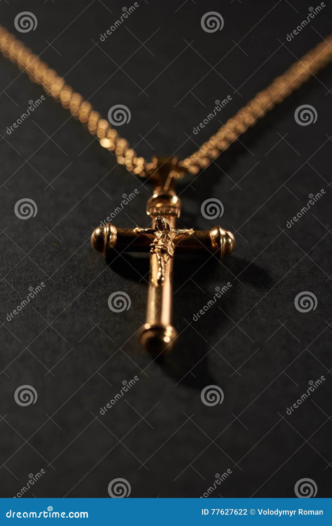 Gold cross on a chain stock photo. Image of holy, beautiful - 77627622