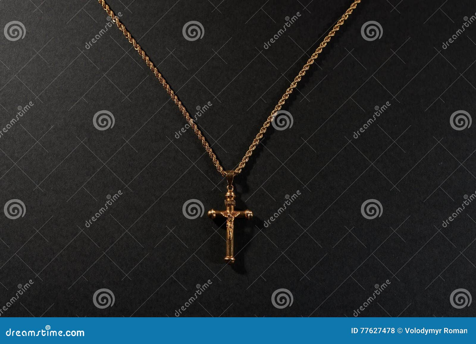 Gold Cross on a Chain on a Black Background Stock Photo - Image of ...