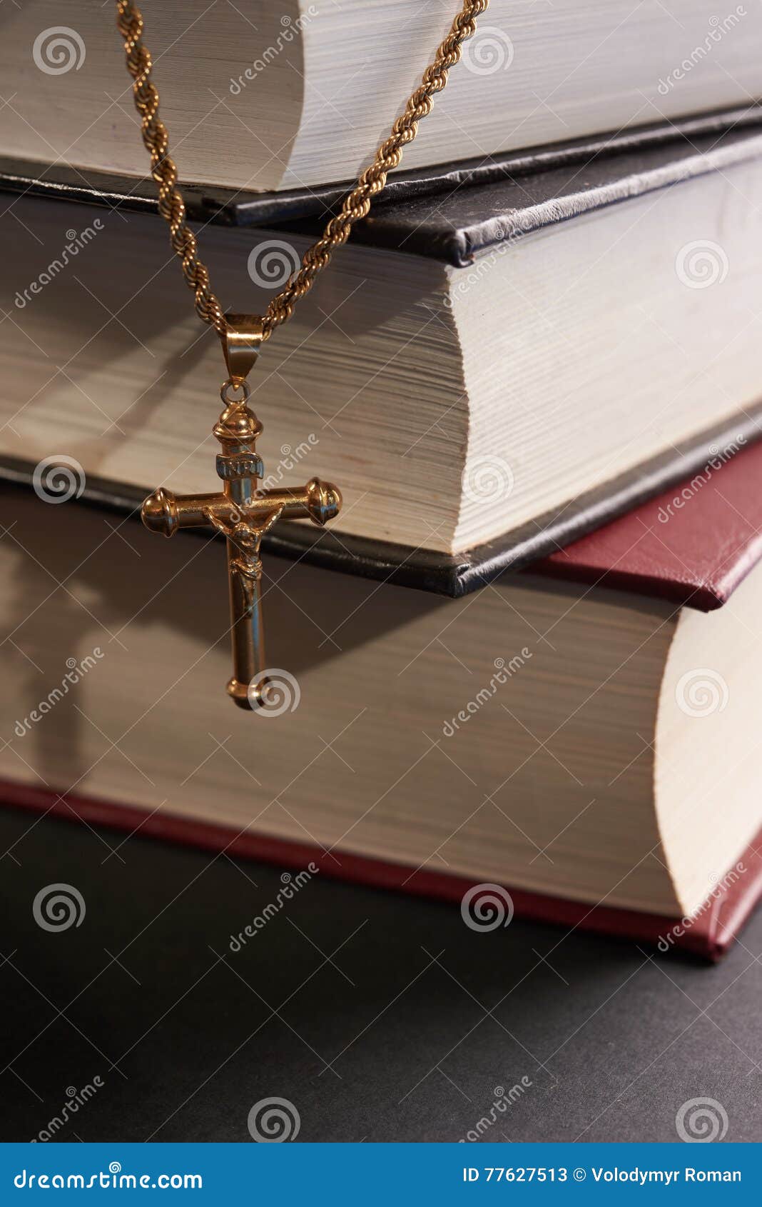 Gold Cross Hanging on Background Books Stock Image - Image of fashion ...