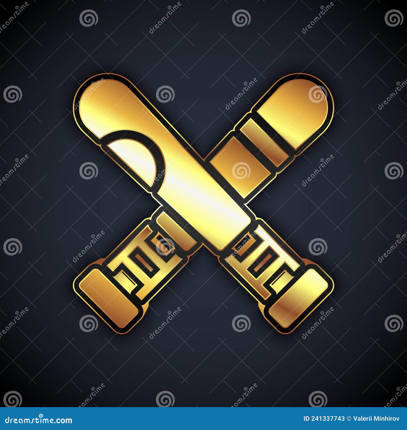 Gold Crossed Baseball Bat Icon Isolated On Black Background. Vector ...