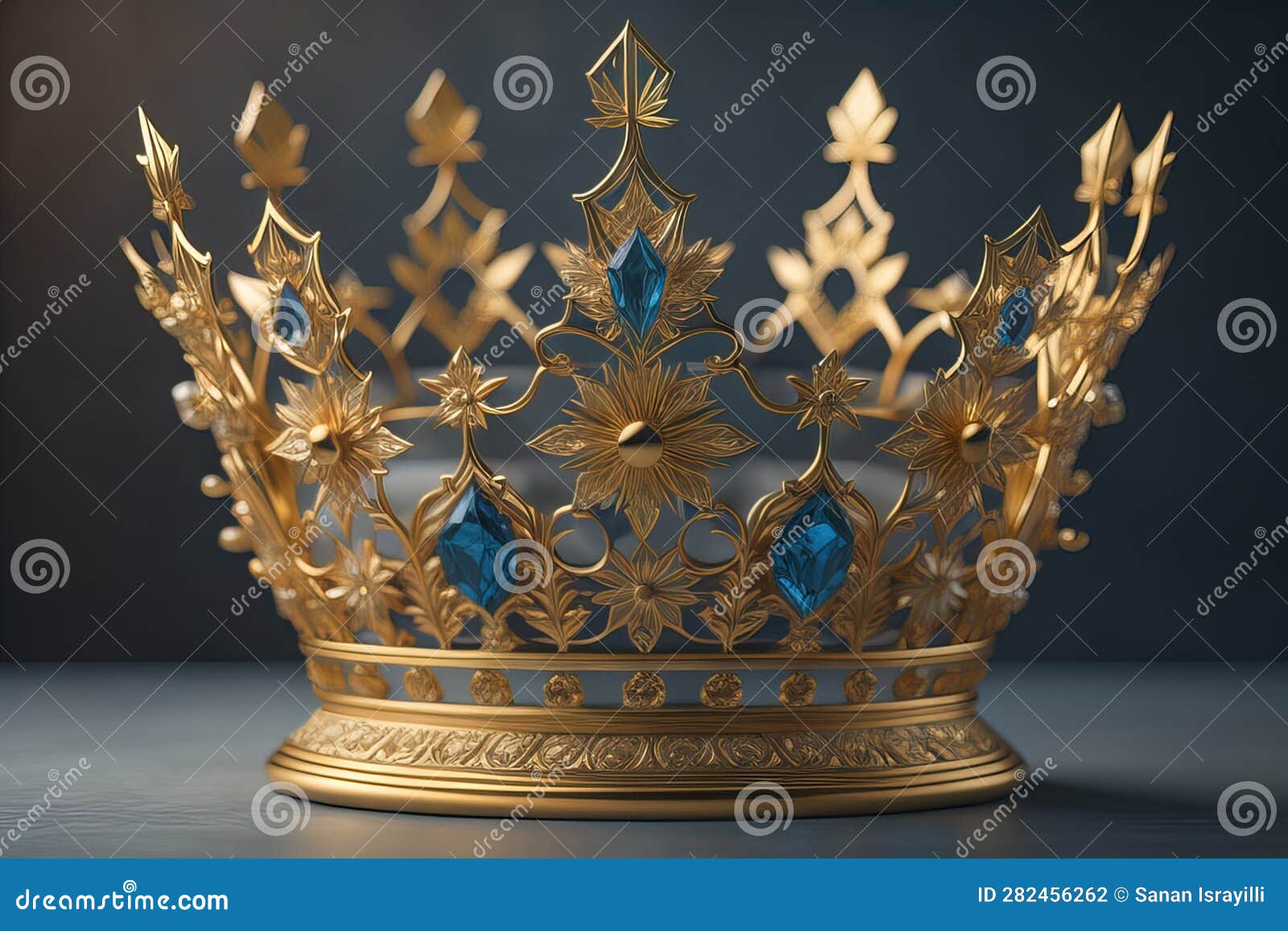 Gold Crown with Blue Gems on a Dark Background. Generative Ai Stock ...