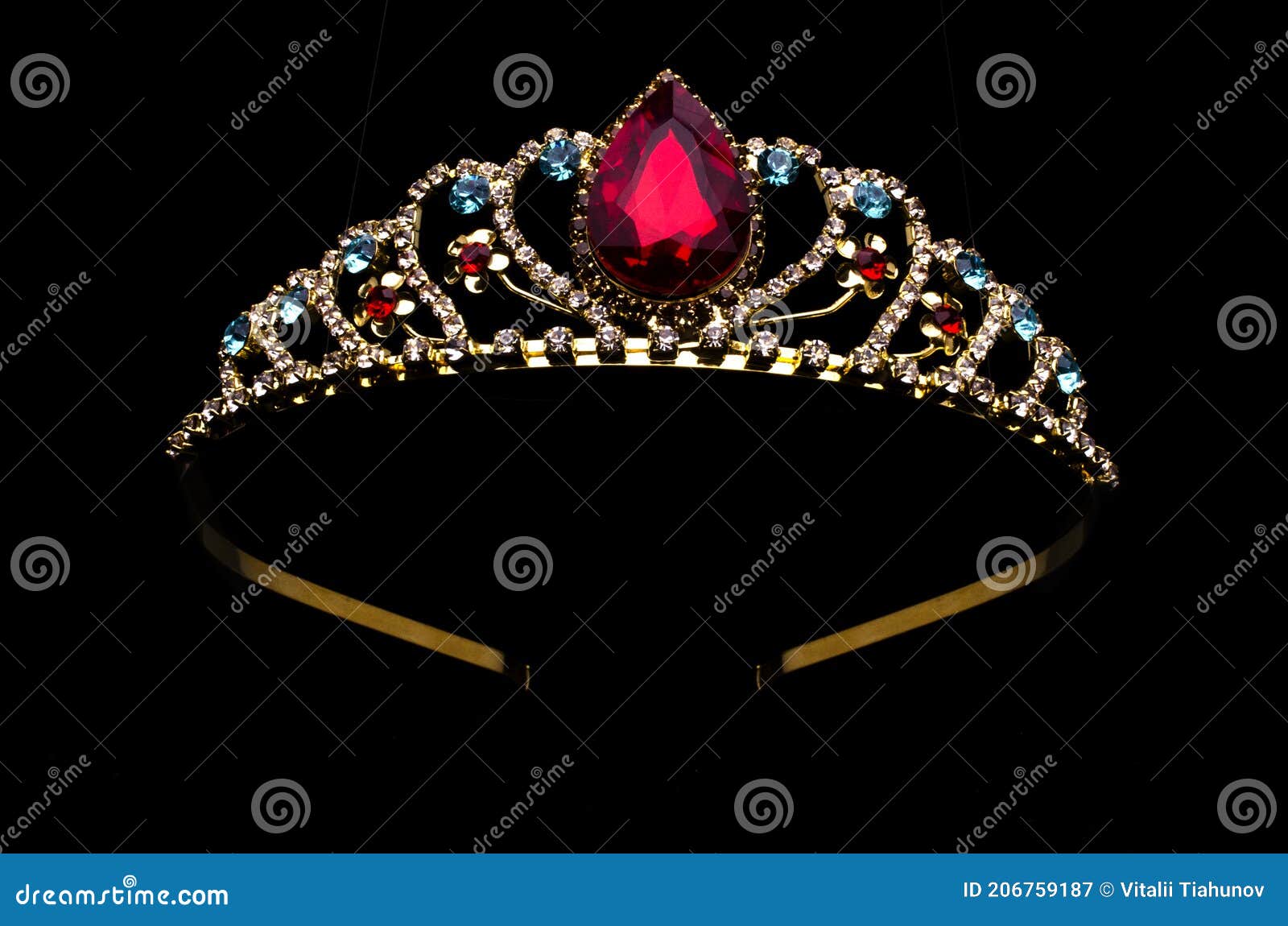 Gold Diadem with Red Ruby Stone Isolated on Black Stock Image - Image ...