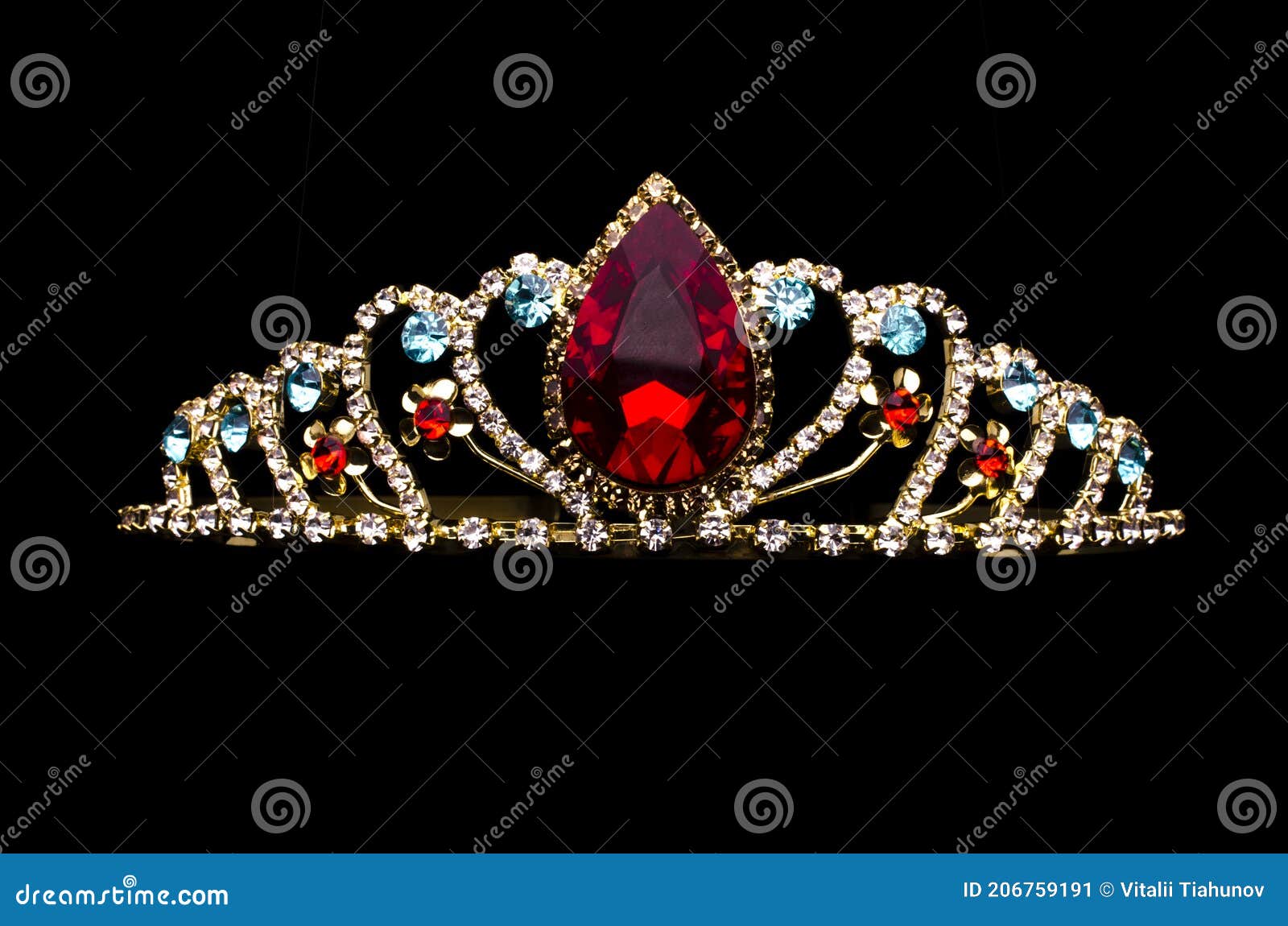 Gold Diadem with Red Ruby Stone Isolated on Black Stock Image - Image ...