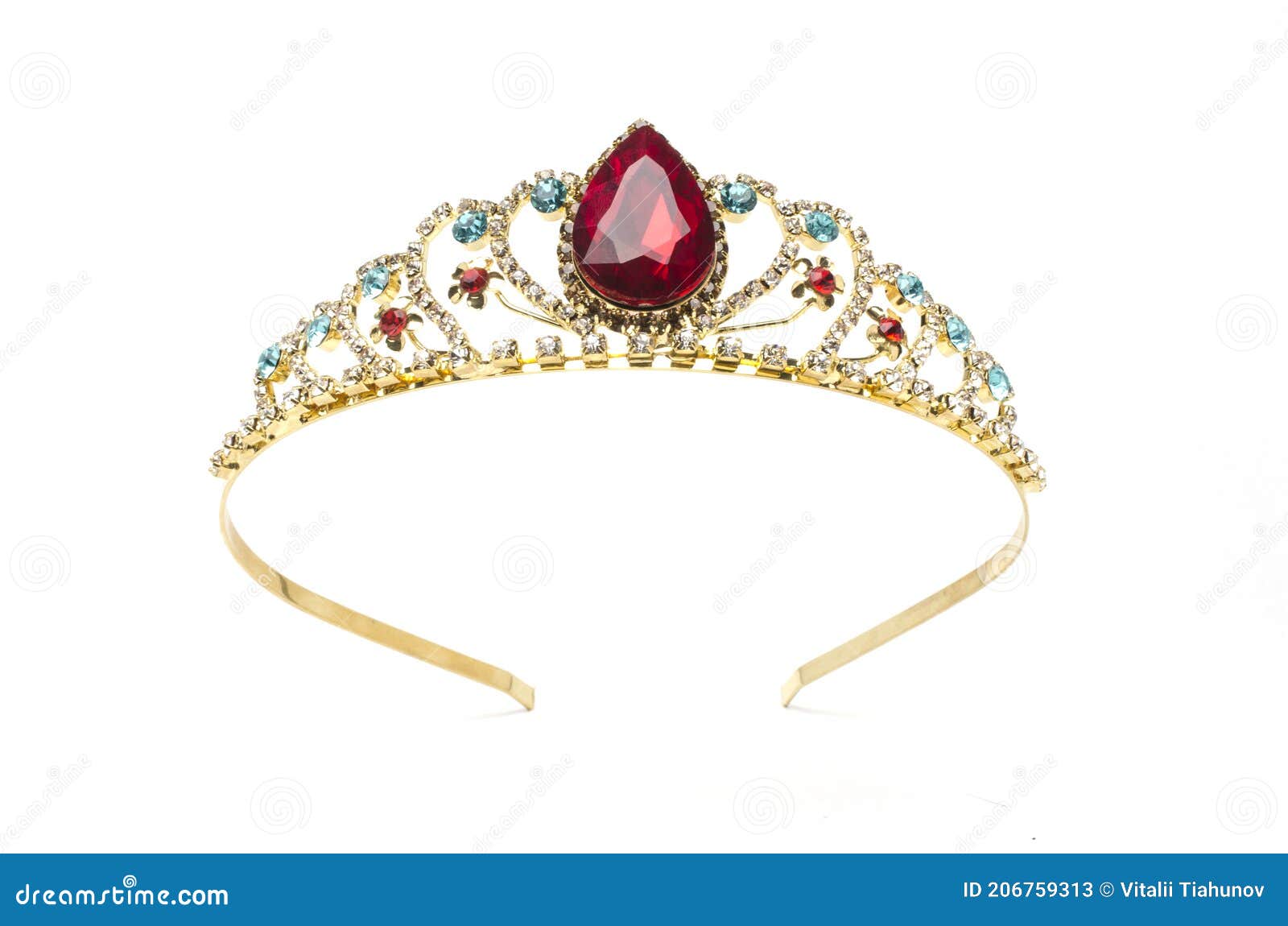 Gold Diadem with Red Ruby Stone Isolated on White Stock Image - Image ...