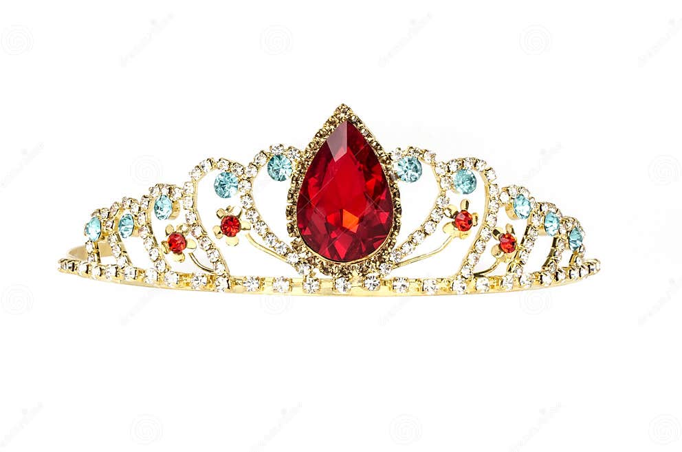 Gold Diadem with Red Ruby Stone Isolated on White Stock Photo - Image ...