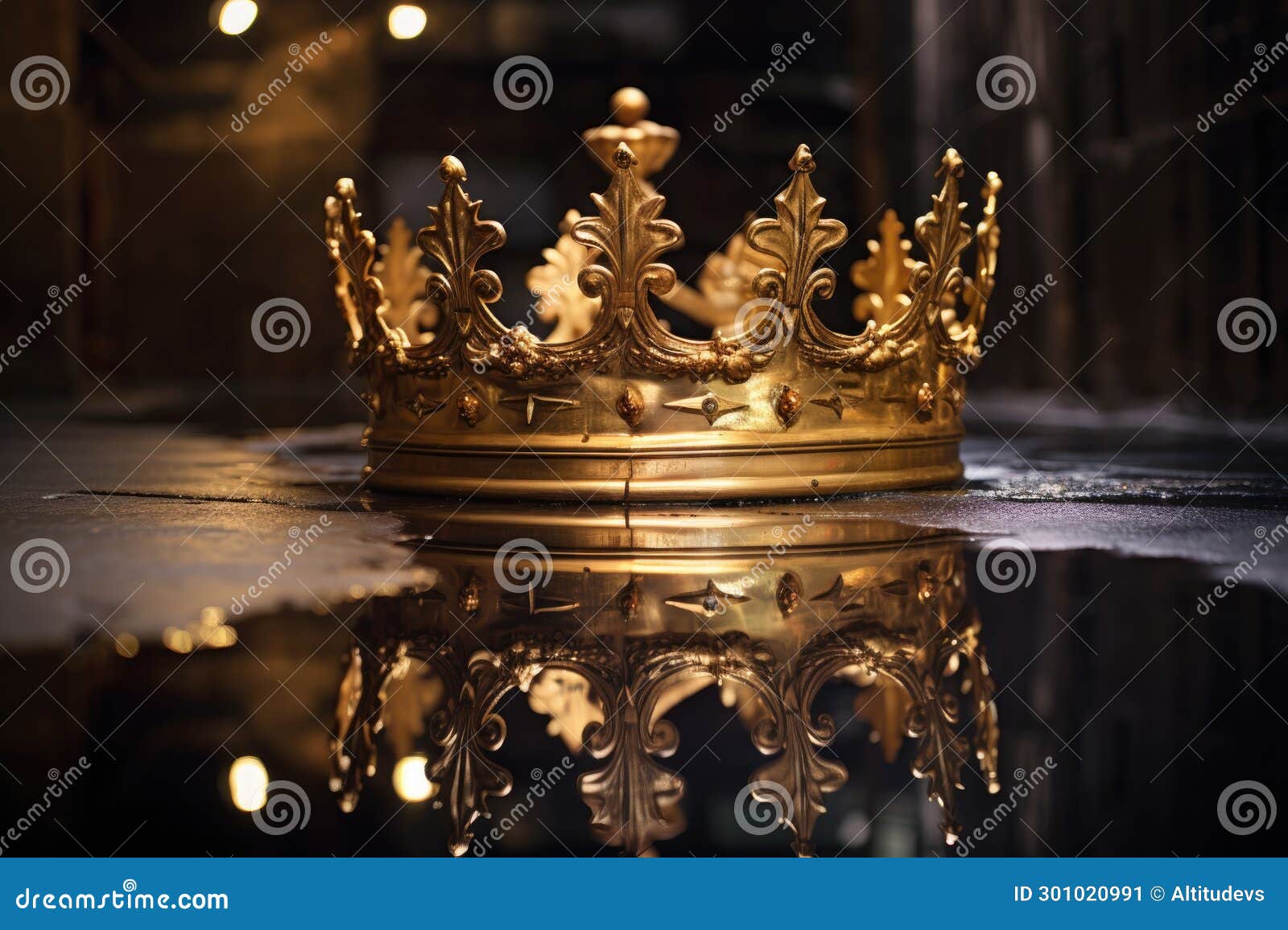Gold Crown Resting on a Mirror, Reflecting Its Underside Stock Image ...