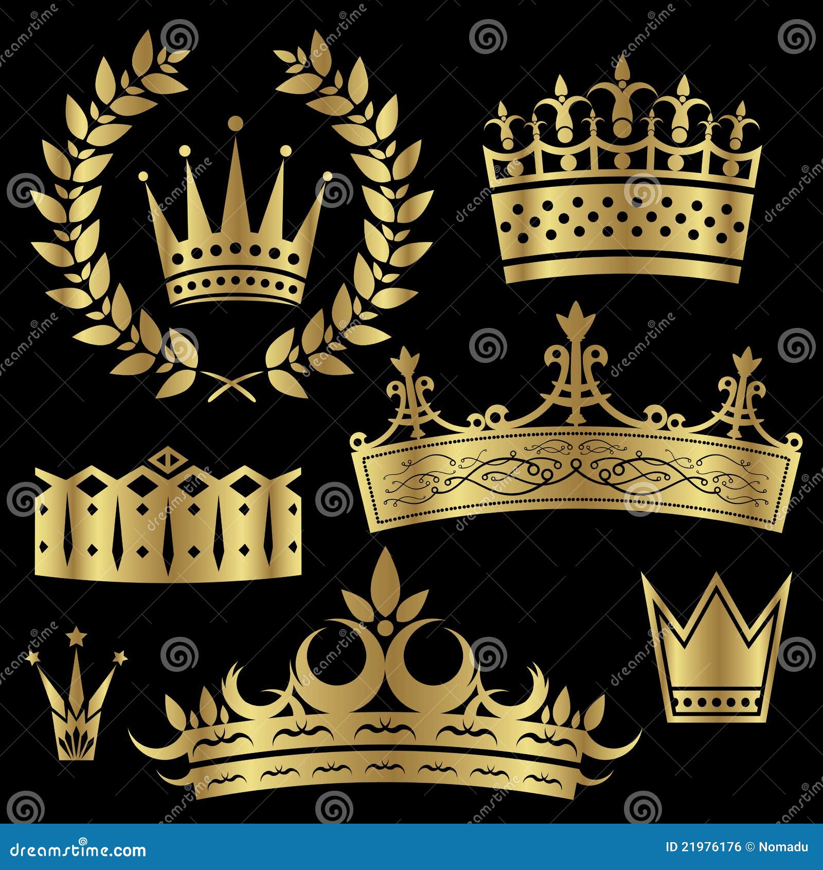 Gold Crowns Set stock vector. Illustration of isolated - 21976176