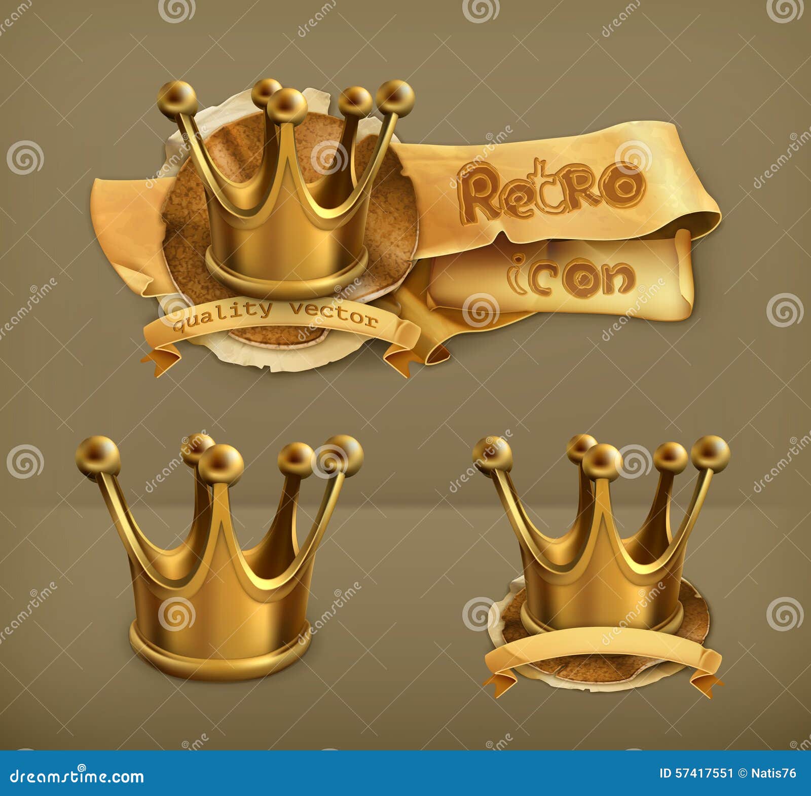 Gold crowns, vector icons stock vector. Illustration of decoration ...