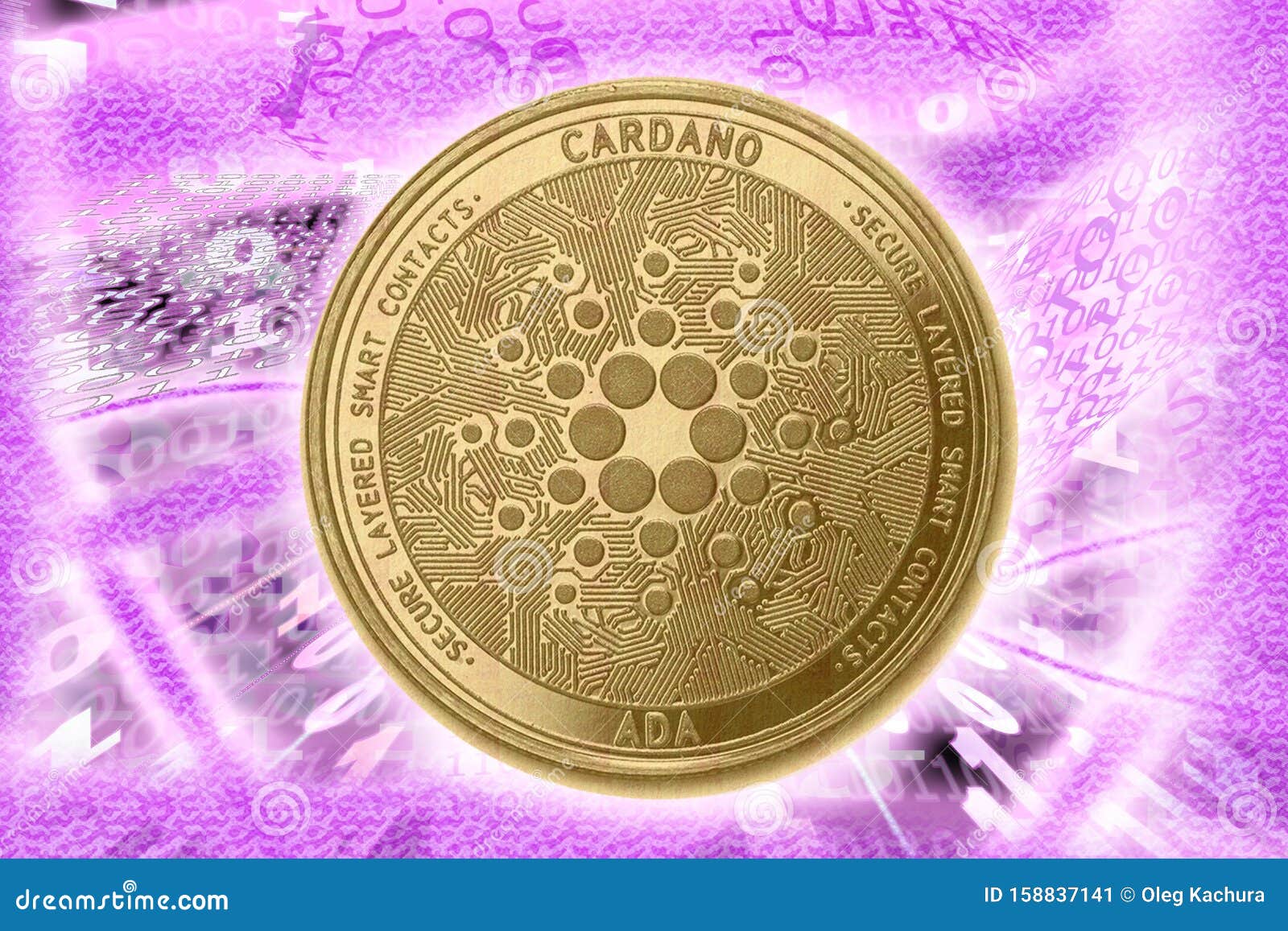 Gold Crypto Coin Cardano, on the Background of the Binary Code with ...