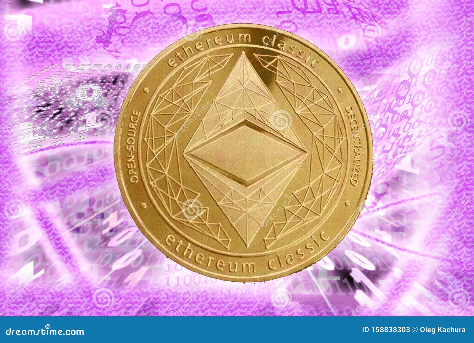 Gold Crypto Coin Ethereum Classic, On The Background Of The Binary Code ...