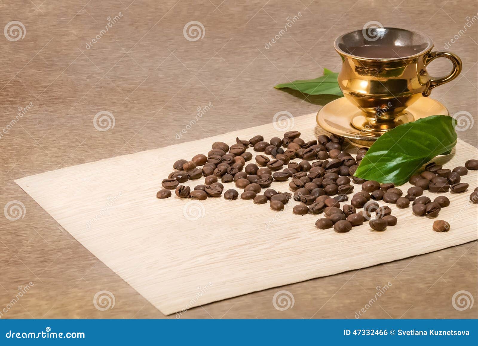 Gold cup and coffee stock photo. Image of green, toning - 47332466