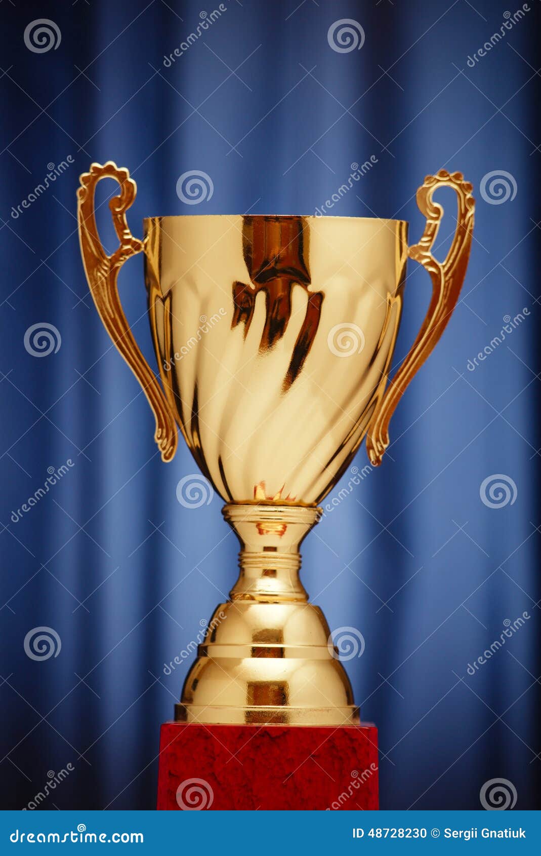 Gold Cup on a Dark Blue Background Stock Photo - Image of competition ...