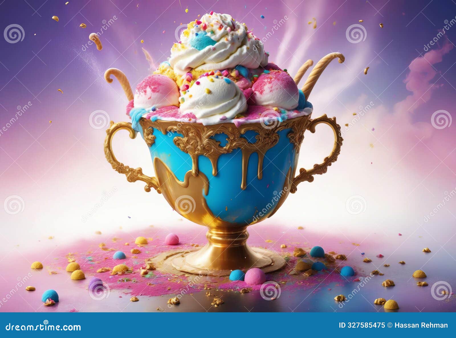 Gold Cup Overflowing with Ice Cream Delights Stock Illustration ...