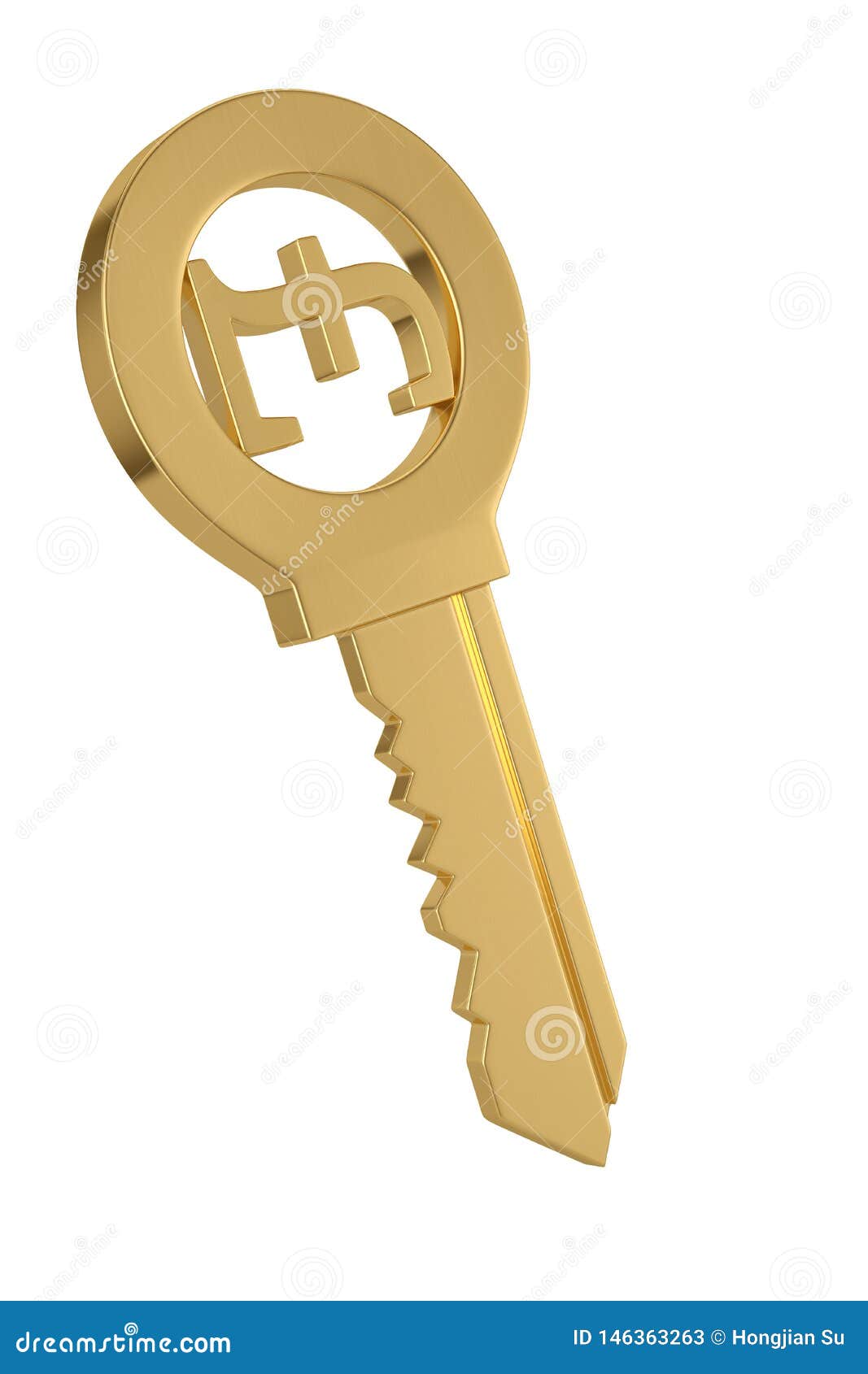 Gold Currency Symbol Key Isolated on White Background 3D Illustration ...