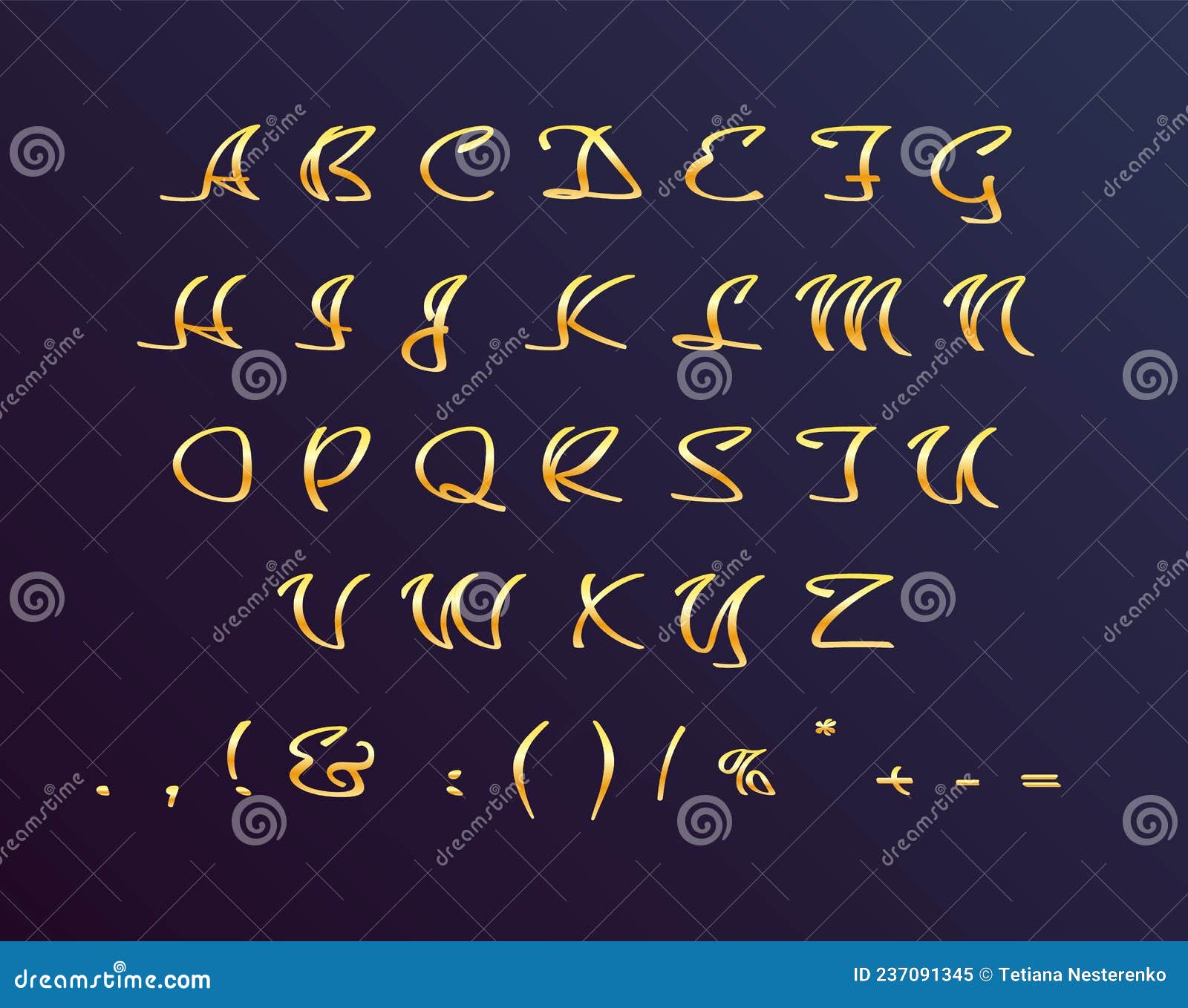 Gold Cursive Modern Style Alphabet Set Stock Vector - Illustration of ...
