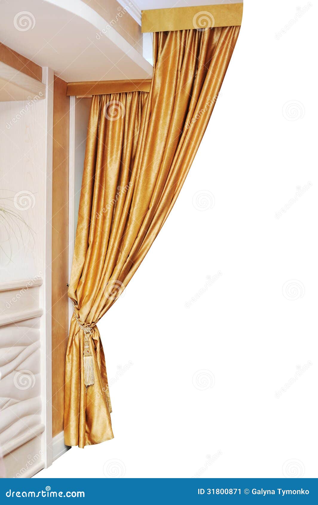 Gold curtain isolated stock image. Image of cloth, home - 31800871