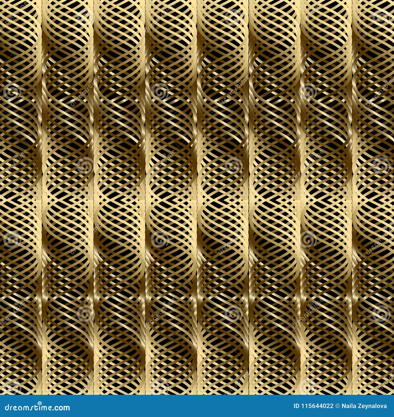 Gold 3d Braided Wavy Lines Seamless Pattern. Vector Geometric Ab Stock ...