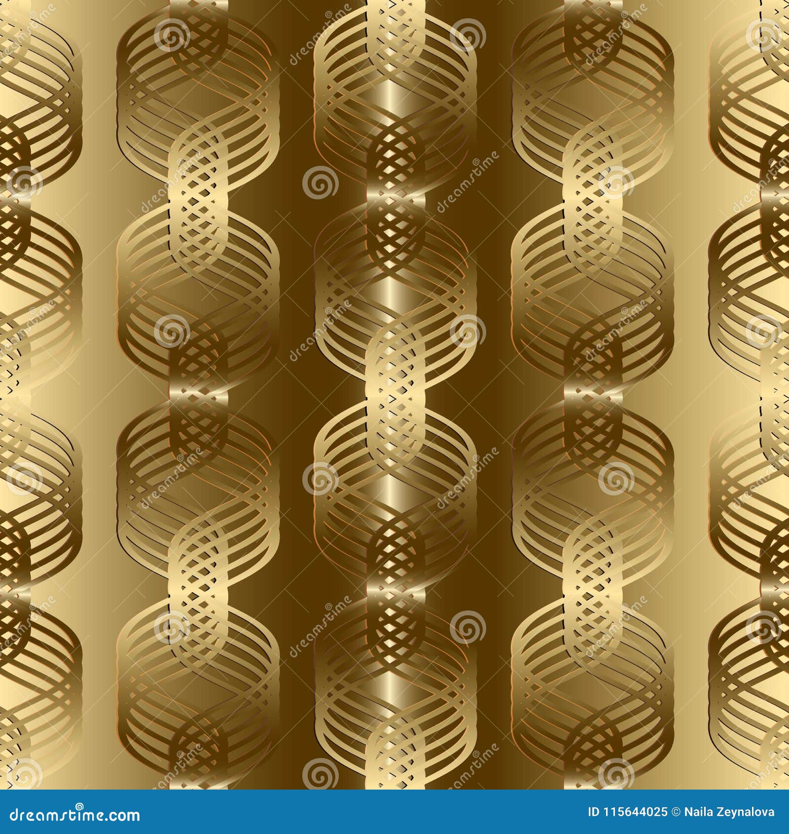 Gold 3d Braided Wavy Lines Seamless Pattern. Vector Geometric Ab Stock ...